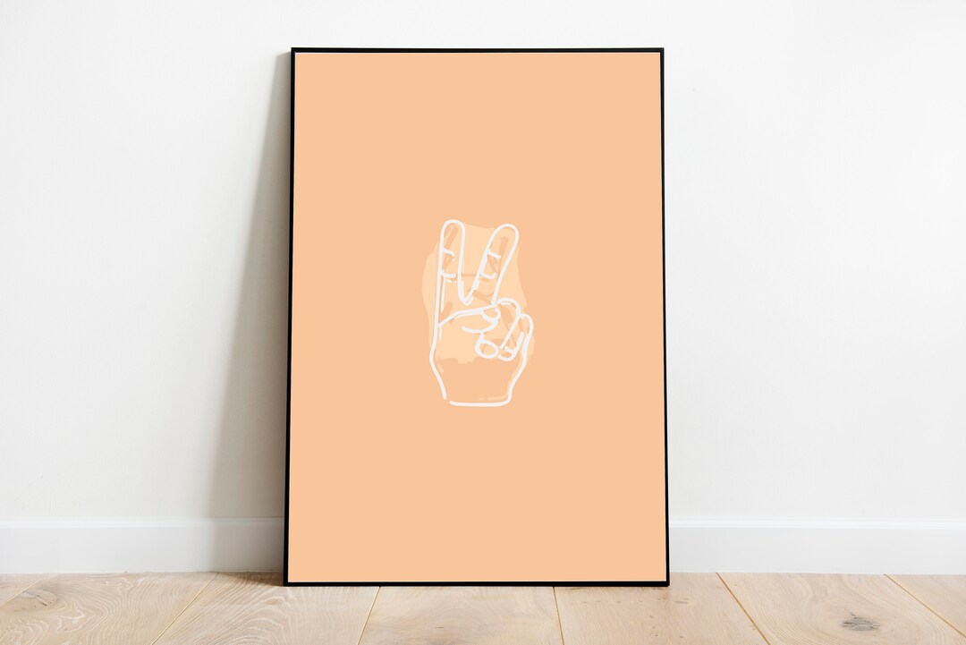 Peach Preppy Peace Sign Poster Print, Peach, Line Drawing, Teen Art ...