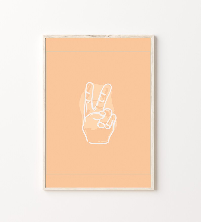 Peach Preppy Peace Sign Poster Print, Peach, Line Drawing, Teen Art ...