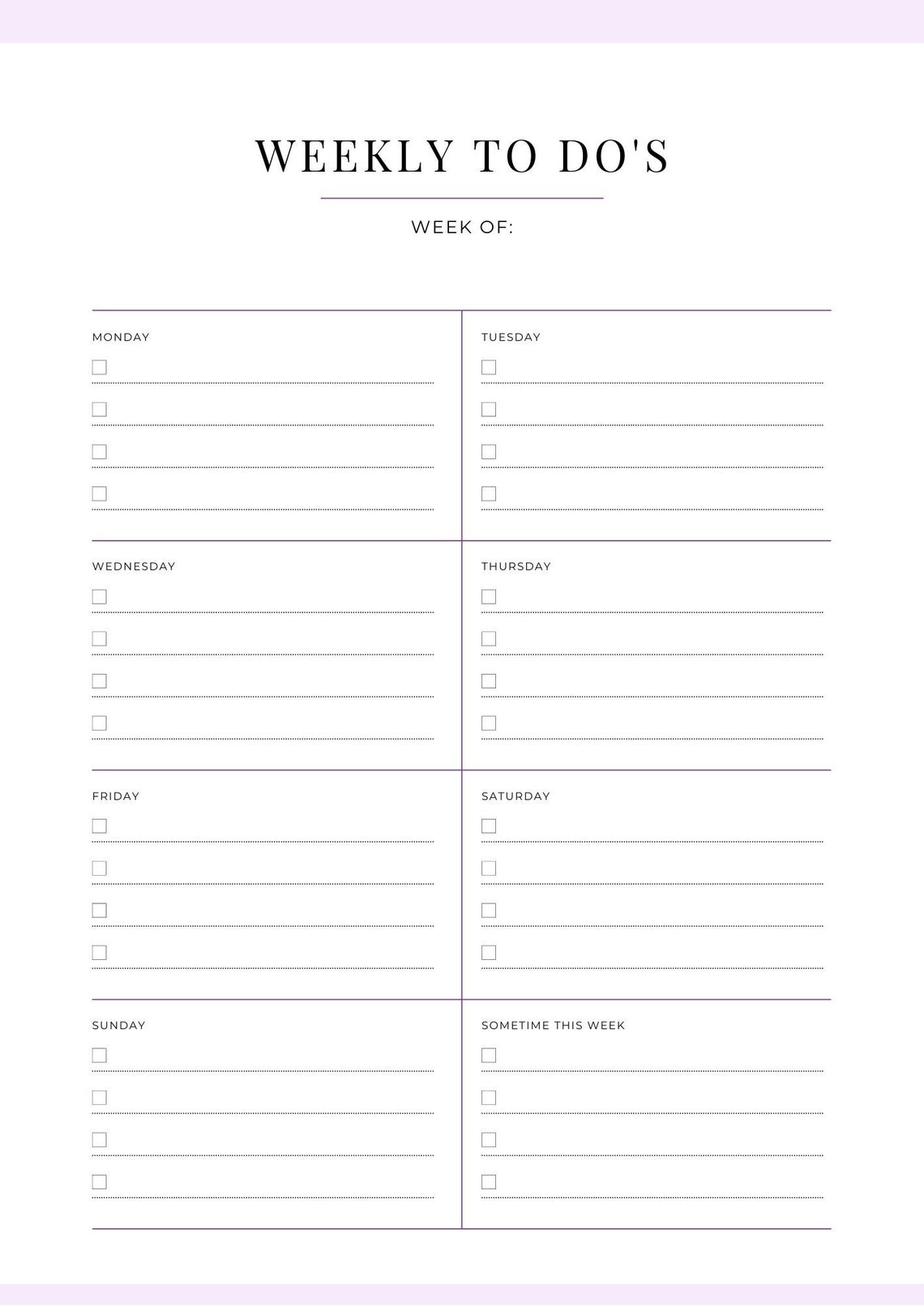Purple - Printable Weekly to Do List - Etsy