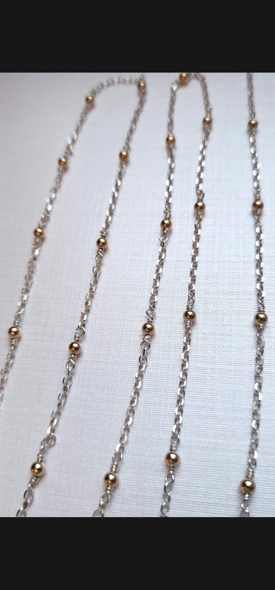 Sterling Silver Chain With 14K Gold Filled Beads. Mixed Metal Chain ...