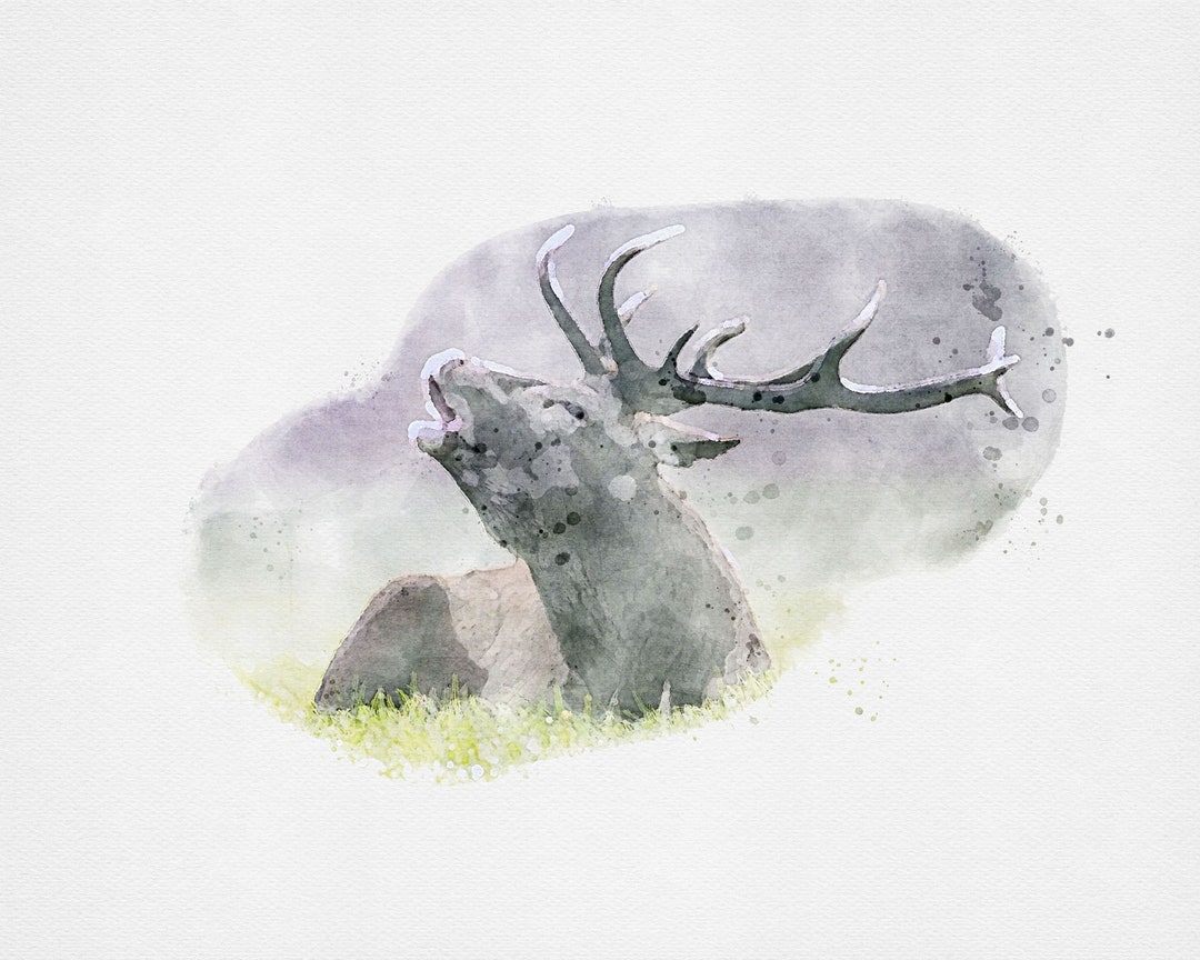 Elk Watercolor Art, Printable Elk Decor, Elk Painting, Wildlife ...