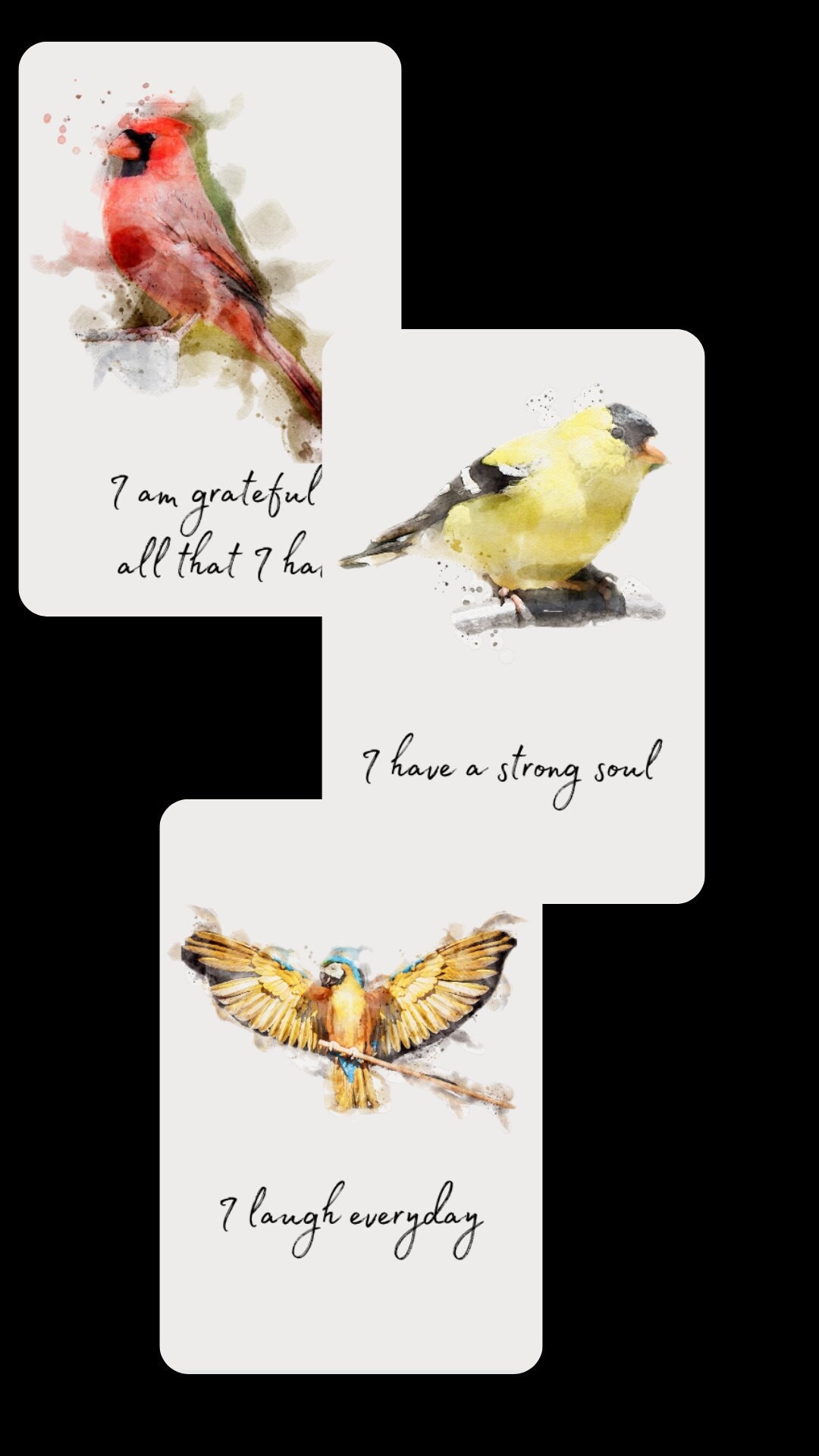 Printable Affirmation Cards, Bird Art Affirmation Cards, Watercolor ...