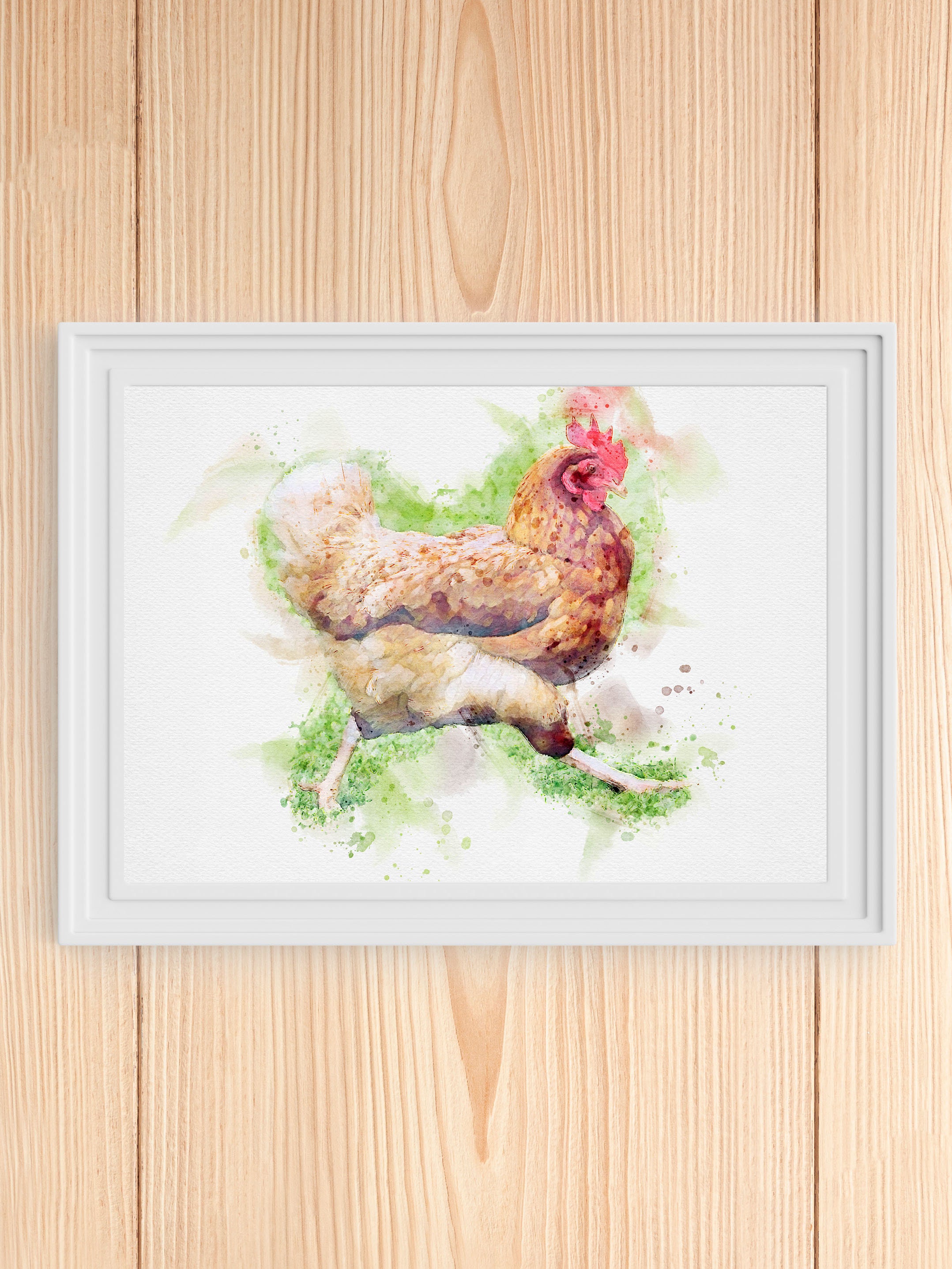 Printable Chicken Watercolor Horizontal Watercolor Hen - Etsy