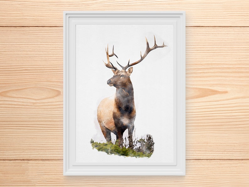 Elk Watercolor Art Printable Elk Decor Elk Painting - Etsy