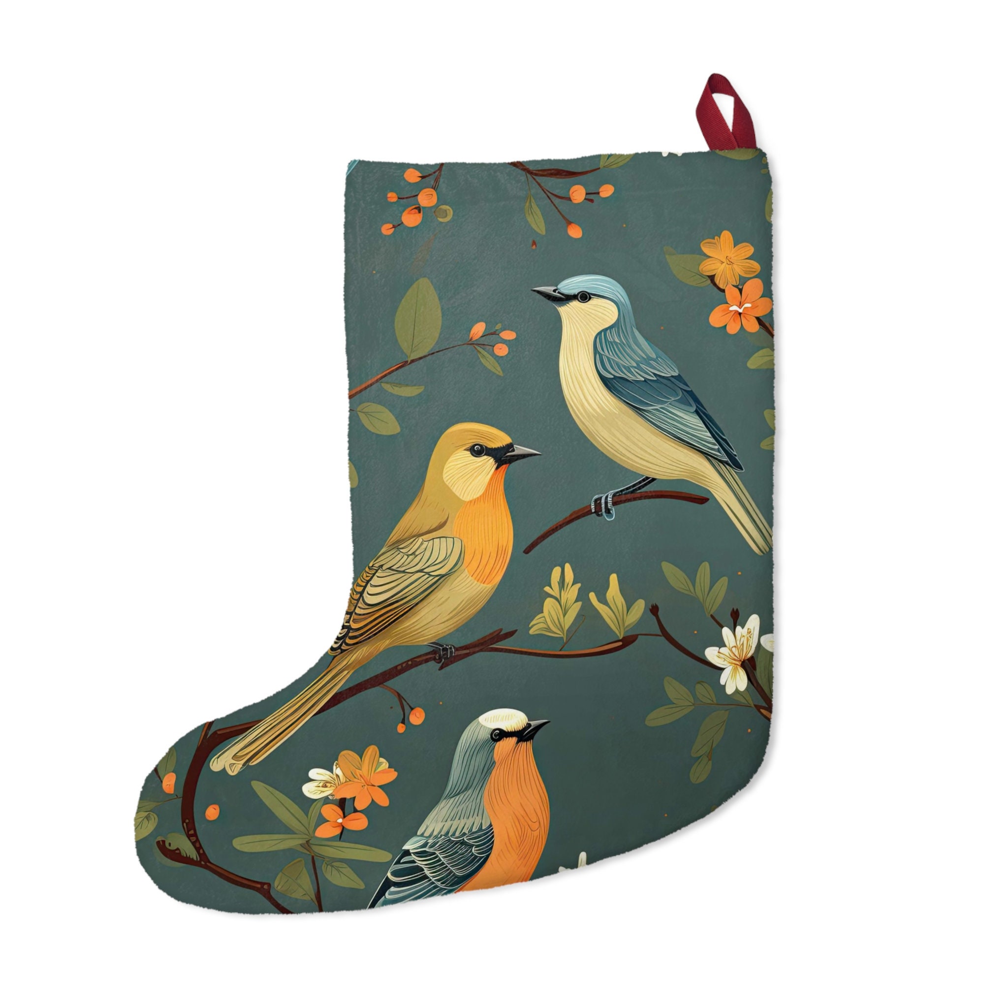 Vintage Bird Print Christmas Stocking, Bird Christmas Stocking, Bird ...