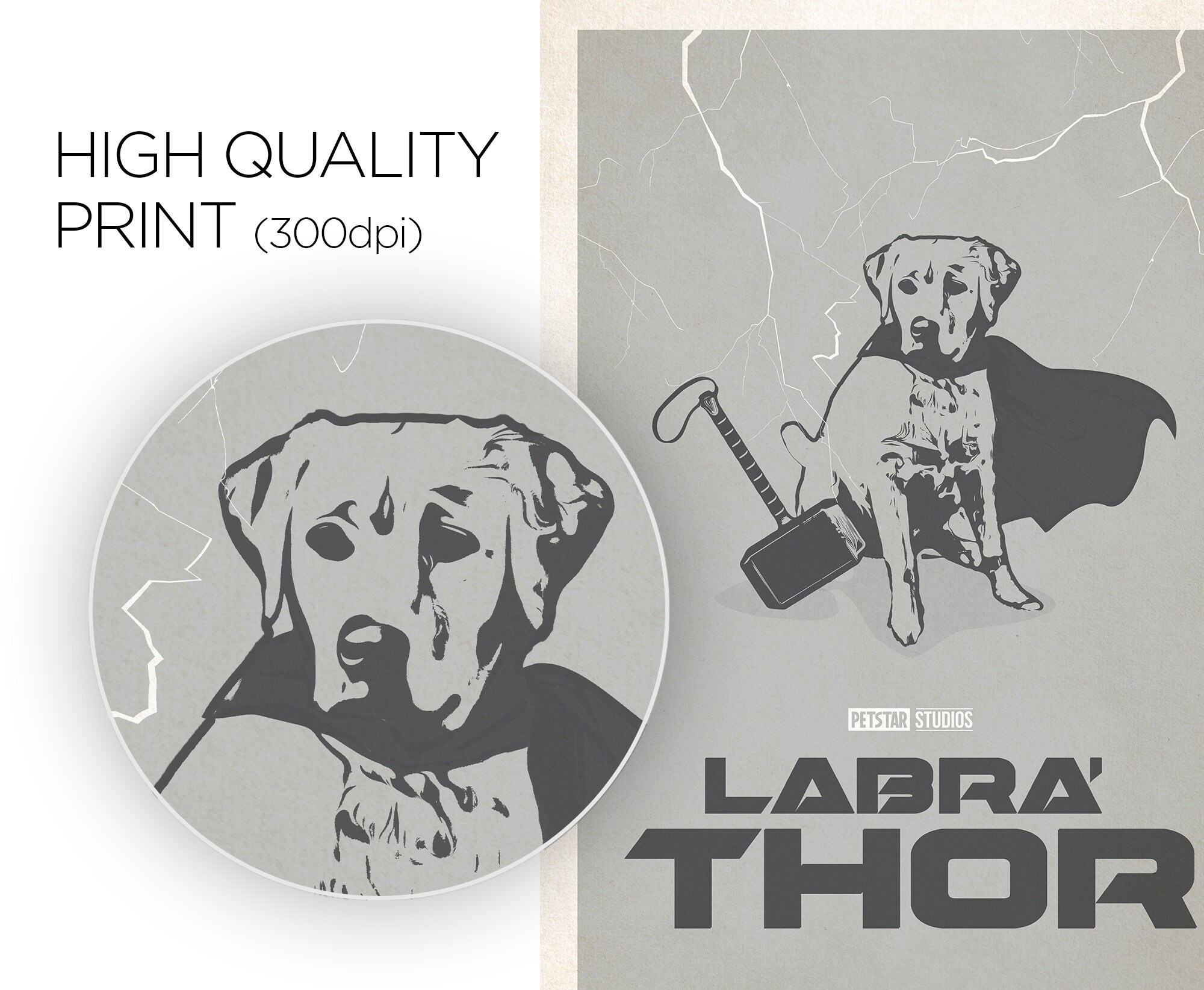 Thor Cat and Dog Movie Poster, Funny Minimalist Custom Portrait from ...