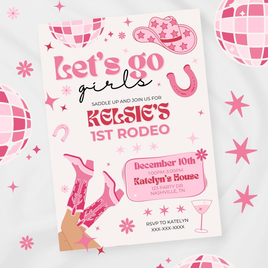 Let's Go Girls Birthday Party Invitation Digital Canva Template, 5 Skin ...