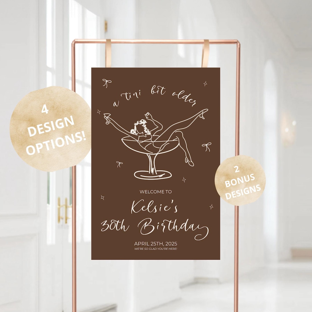 A Tini Bit Older Birthday Party Digital Welcome Sign Canva Template ...