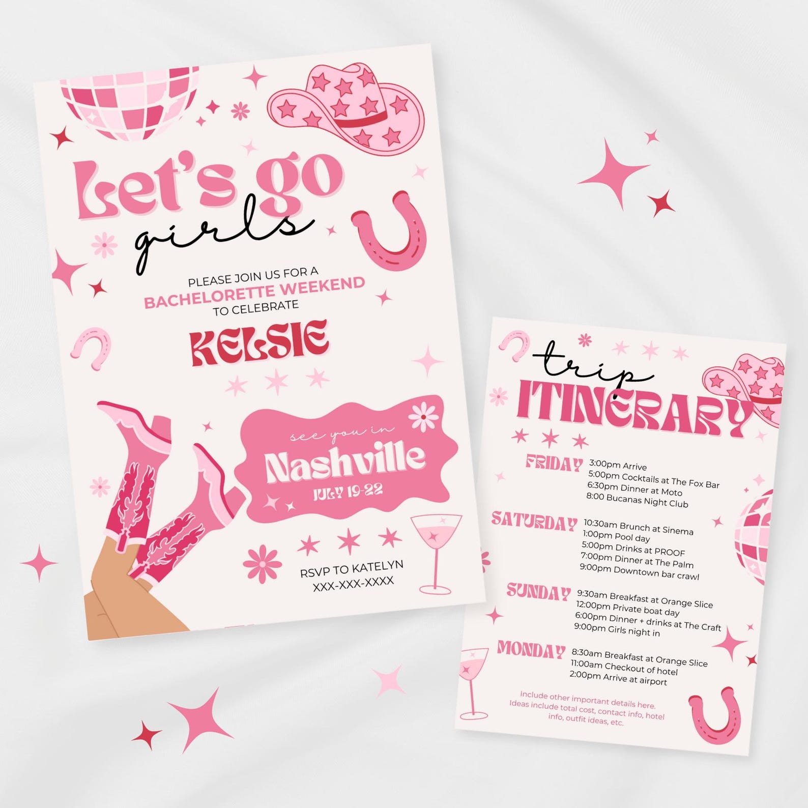 Let's Go Girls Bachelorette Party Invitation and Itinerary Template, 5 ...