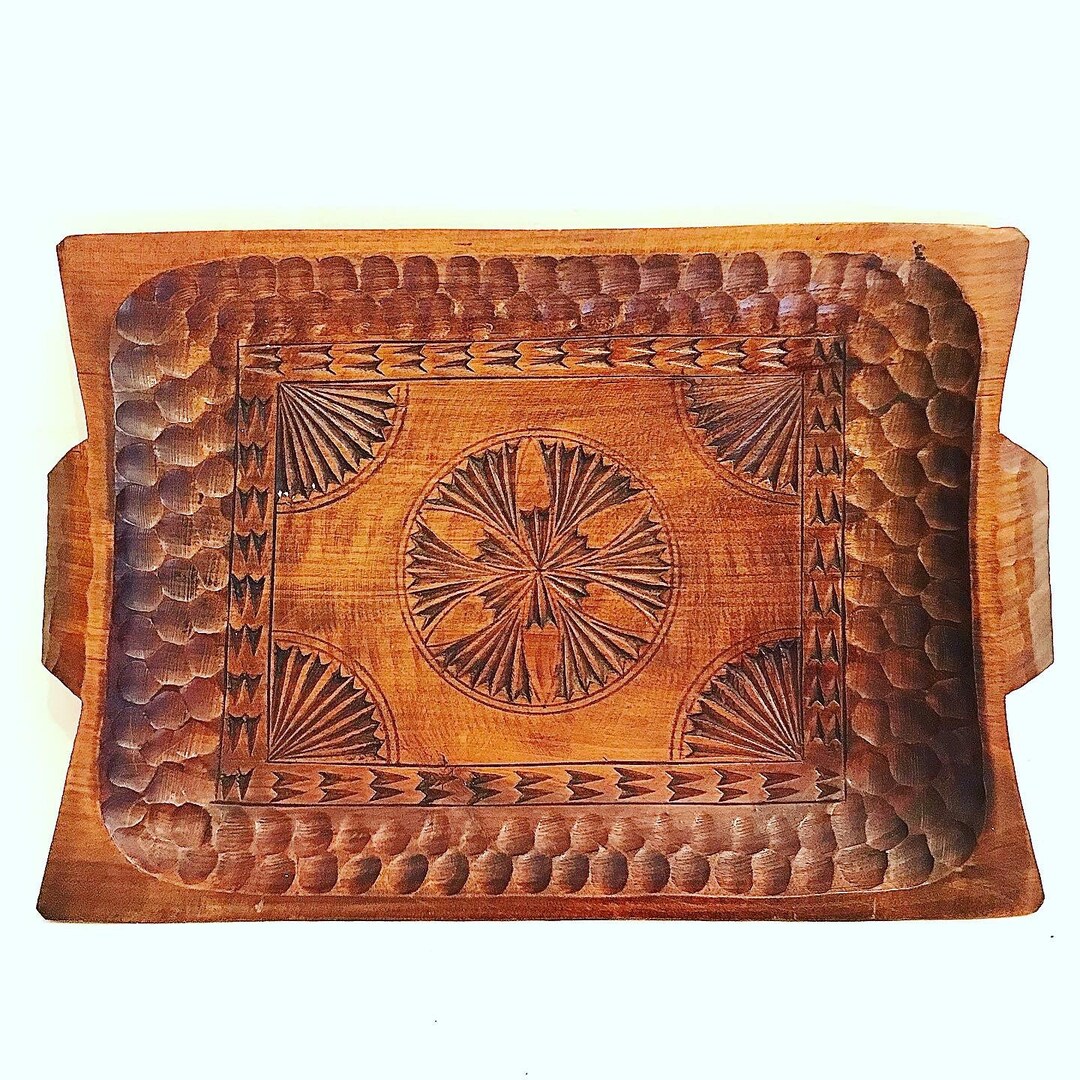 Vintage Hand Carved Wooden Tray Vintage Serving Tray or - Etsy