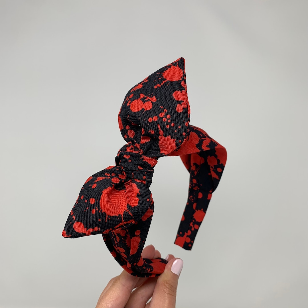 Never Go Alone Blood Splatter (black) Bow Headband - Horror Nights Bow ...