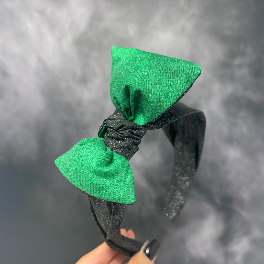 Defying Gravity Elphaba BIG Bow Band Green and Black Wicked Headband - Etsy