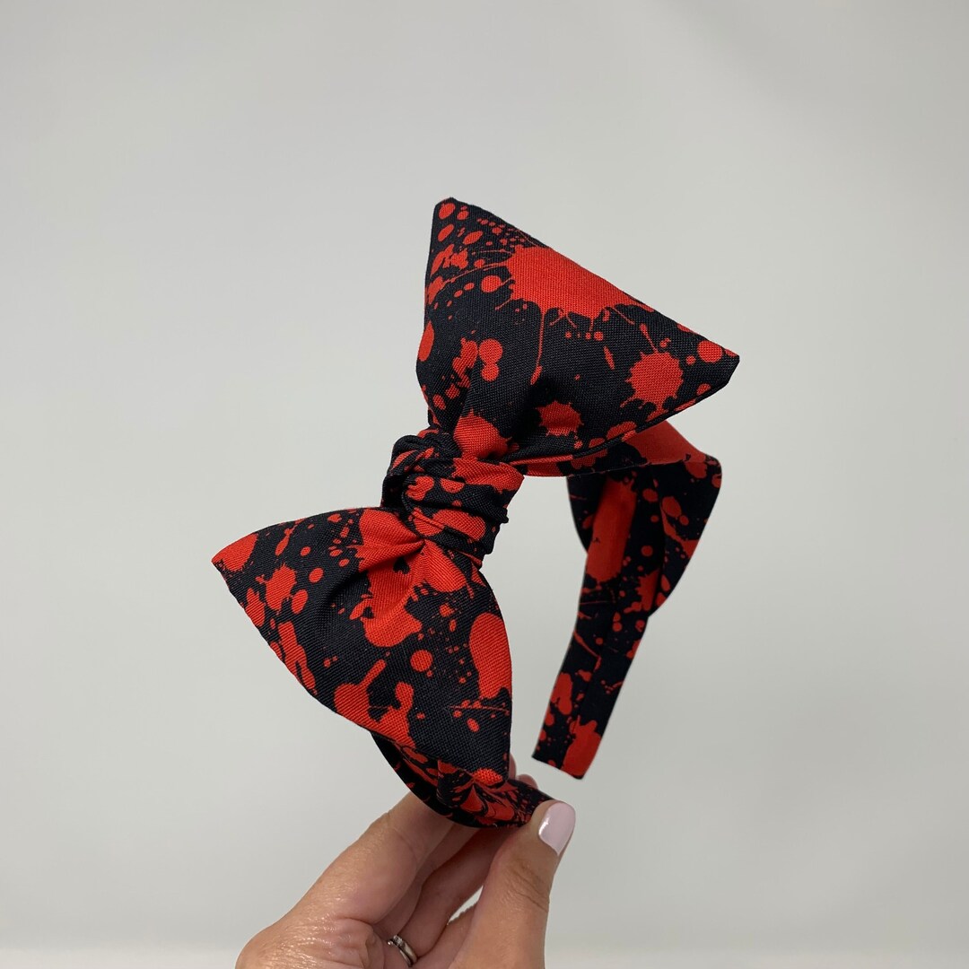 Never Go Alone Blood Splatter (black) Big Bow Headband - Horror Nights ...