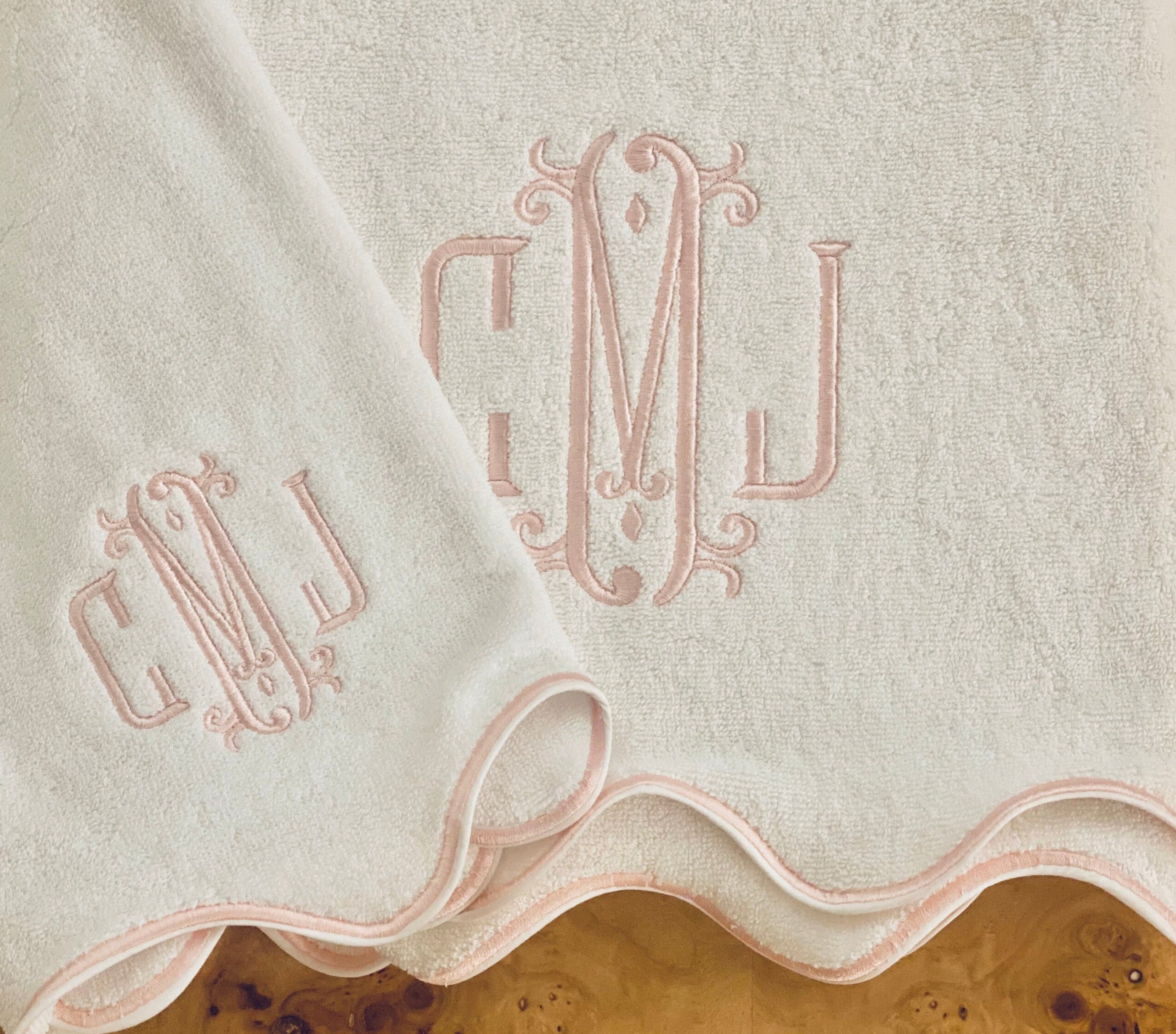 Monogrammed Face Towels Scallop Embroidered Edge, Thick Cotton Terry ...