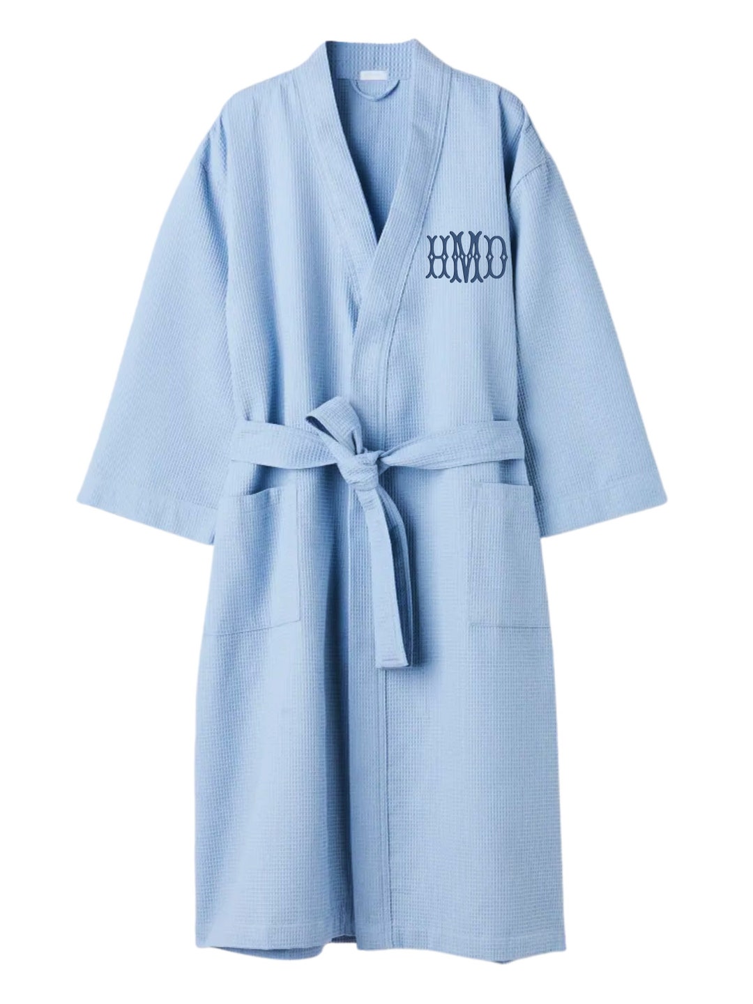 Monogrammed Waffle Weave Bathrobe, Midi Length, Light Blue - Etsy