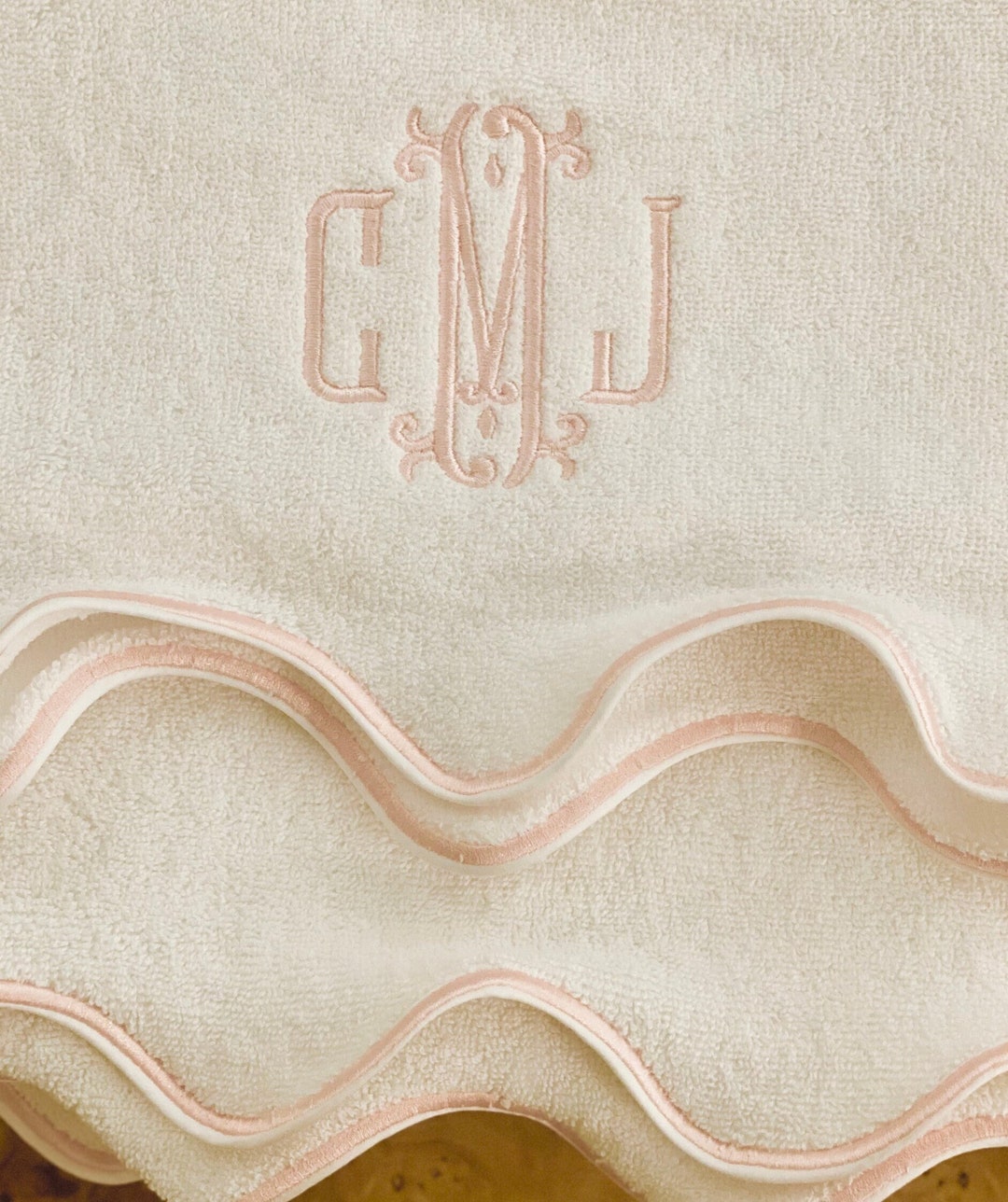 Monogrammed Face Towels Scallop Embroidered Edge, Thick Cotton Terry ...