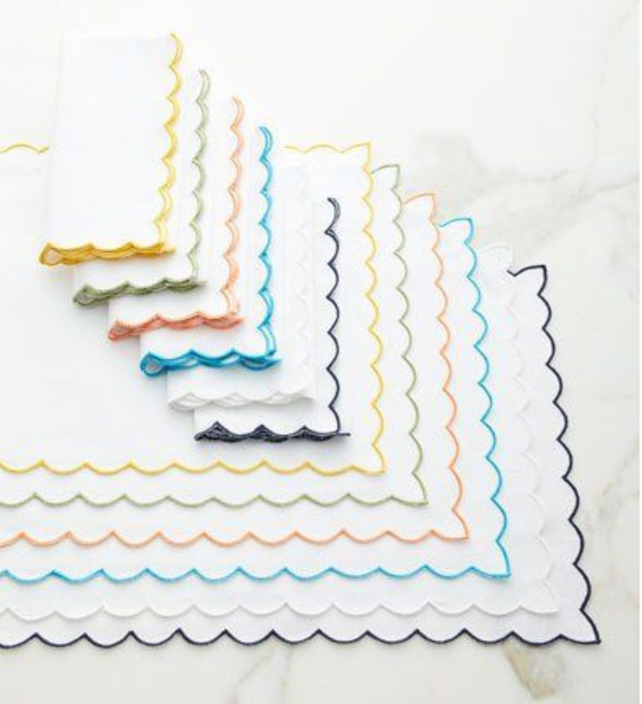 Monogrammed Scalloped Edge Linen Napkins Coral Set of 6 - Etsy