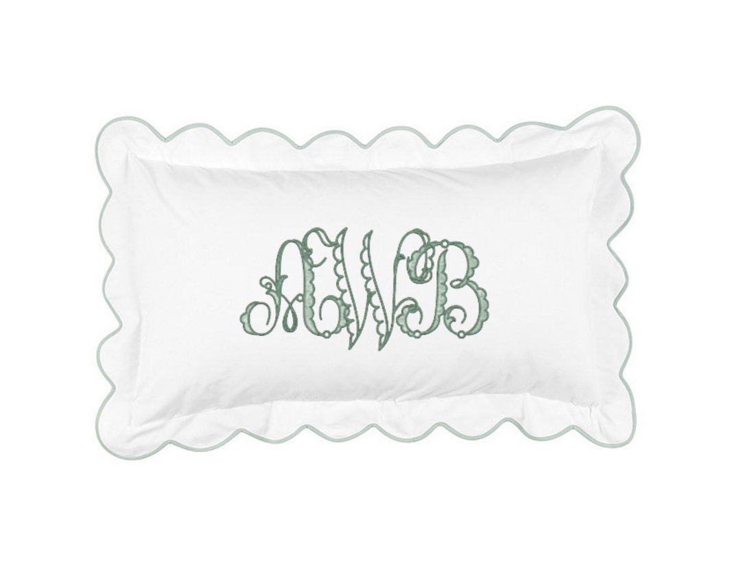 Monogrammed Scalloped King Sham, Sage or Custom Color - Etsy
