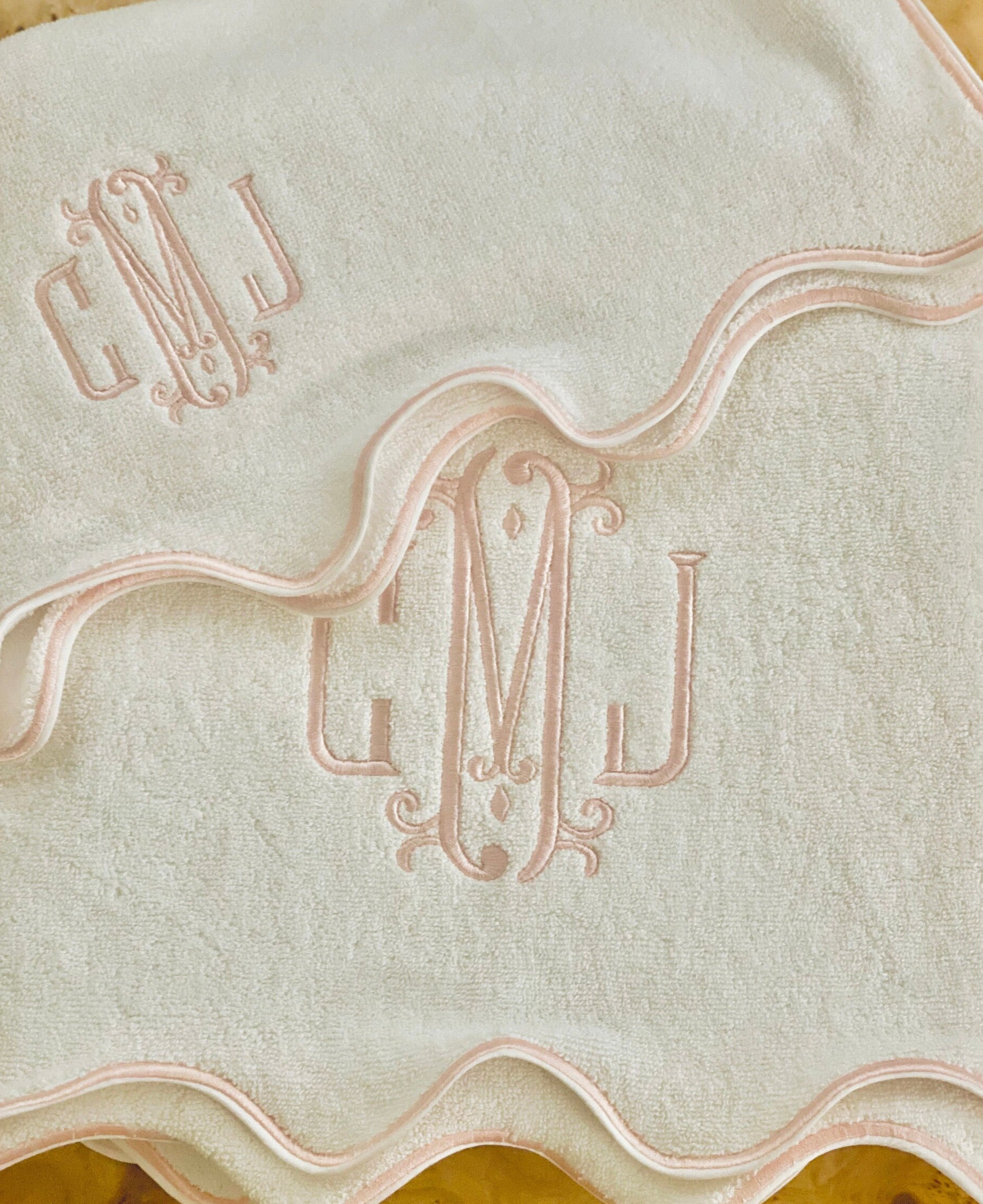 Monogrammed Face Towels Scallop Embroidered Edge, Thick Cotton Terry ...