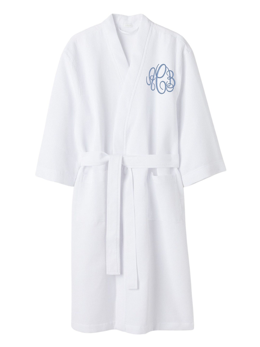 Monogrammed Waffle Weave Bathrobe, Midi Length, White - Etsy