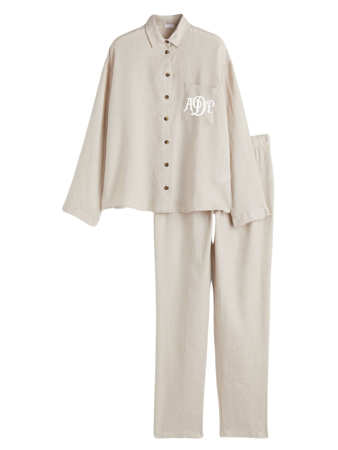 Monogrammed Linen Pajama Set, Beige, 100% Linen, Long Pjs - Etsy
