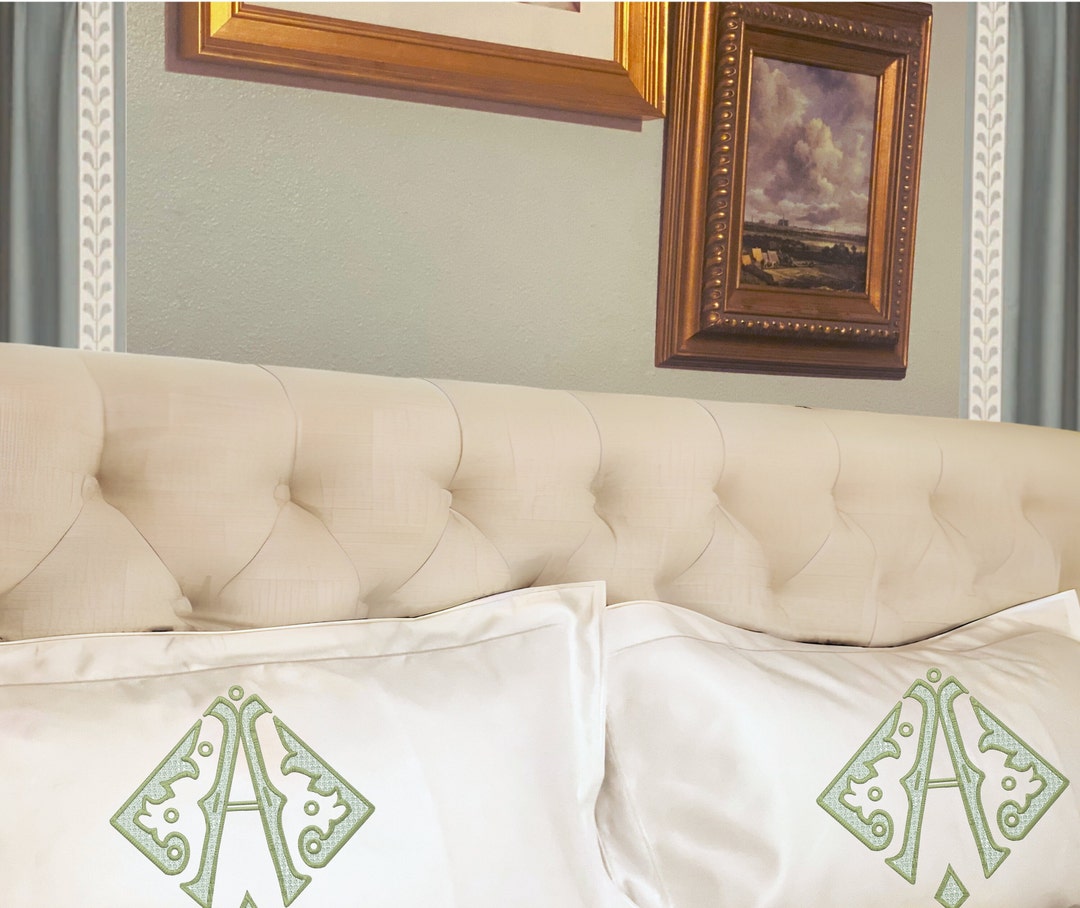 Monogrammed King Sham With Double Embroidered Edge, White Embroidered ...