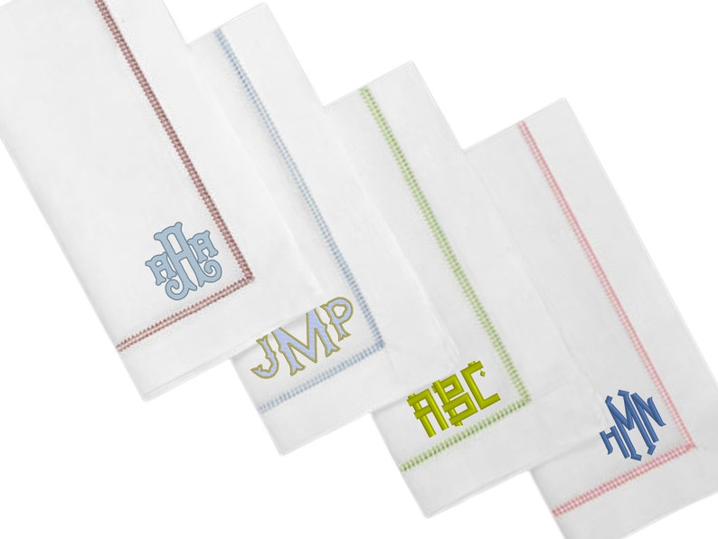 Monogrammed Linen Napkins With Color Hemstitching Set of 6 - Etsy