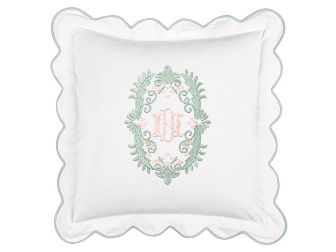 Monogrammed Scalloped Euro Sham Sage or Custom Color - Etsy