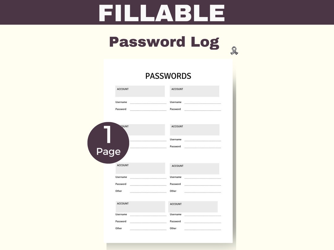 Fillable Password Log Password Log Fillable Password - Etsy