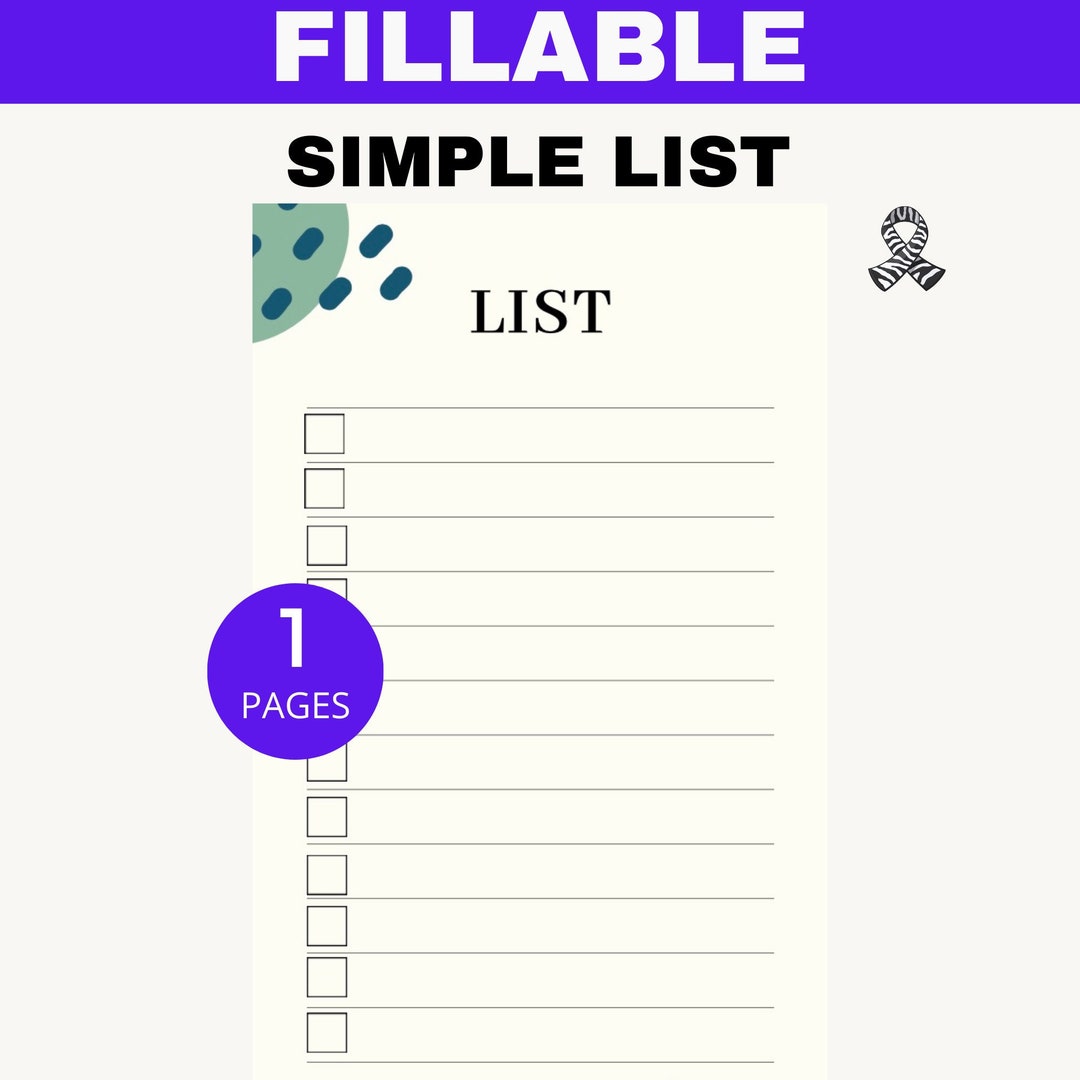 Fillable List Simple List Printable - Etsy
