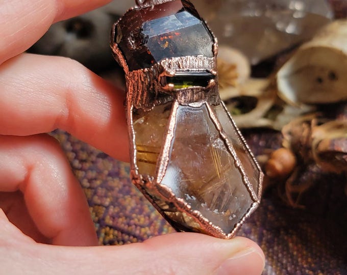 Amazing Glittery Rutilated Quartz Freeform With Huge Rough Garnet and ...