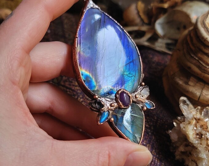 Electroformed Copper Labradorite Pendant With Sugilite & Herkimer ...