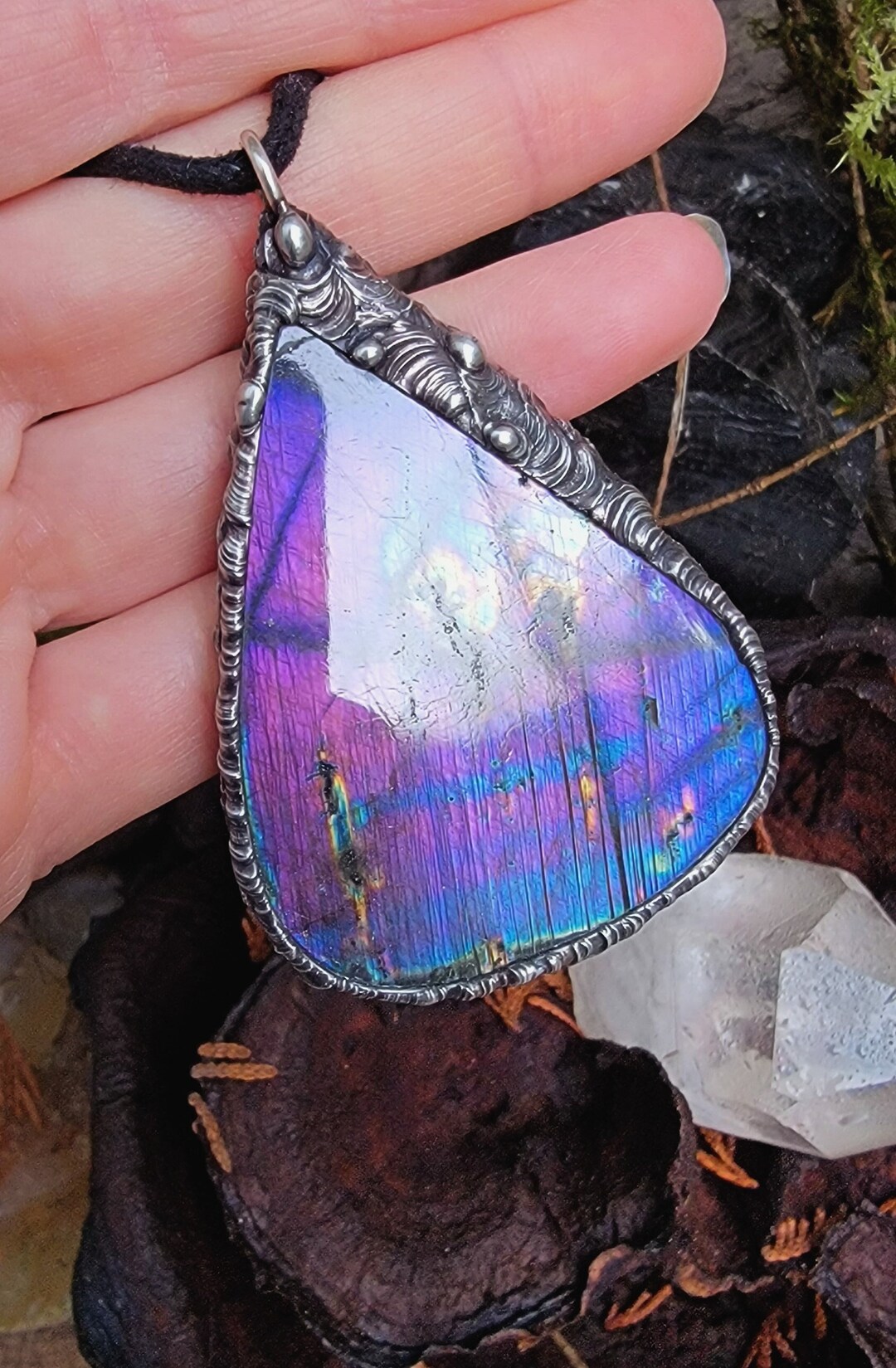 Absolutely Wild and Stunning Pink and Rainbow Labradorite Pendant, Free ...