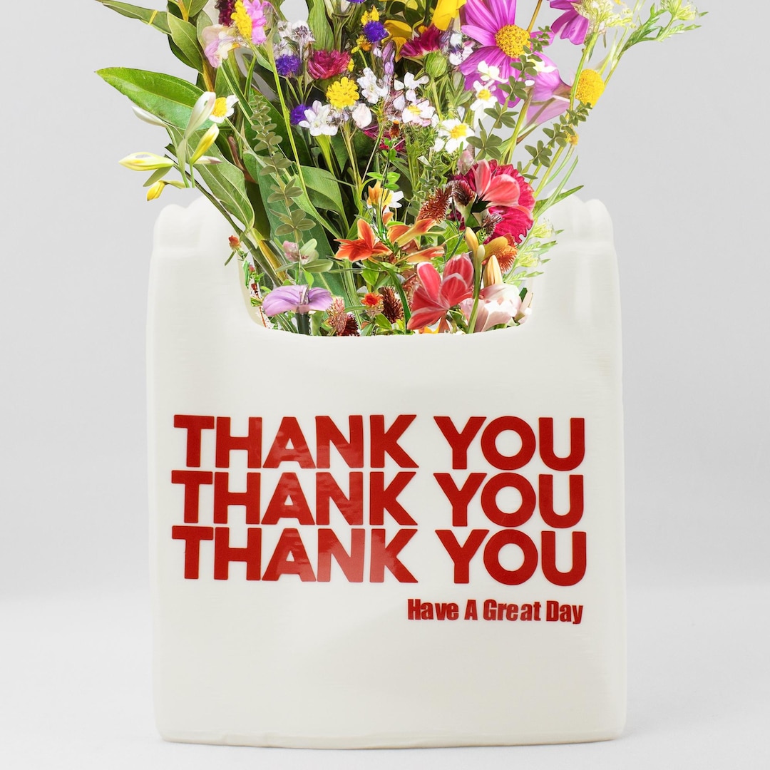 Reusable Grocery Bag Vase - "thank You" Plastic Bag Flower Pot, Unique ...