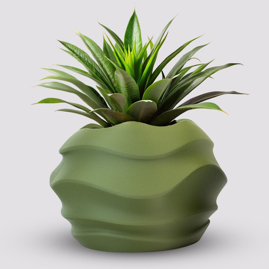 Modern 3D Printed Wavy Planter Pot With Drainage Hole for Houseplants ...
