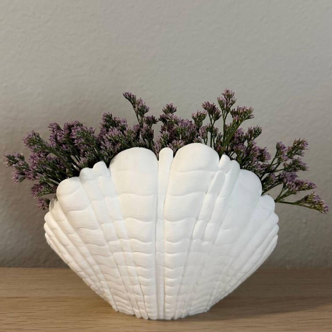 Seashell Vase – 3D Printed Shell Flower Pot, Coastal Beach Decor ...