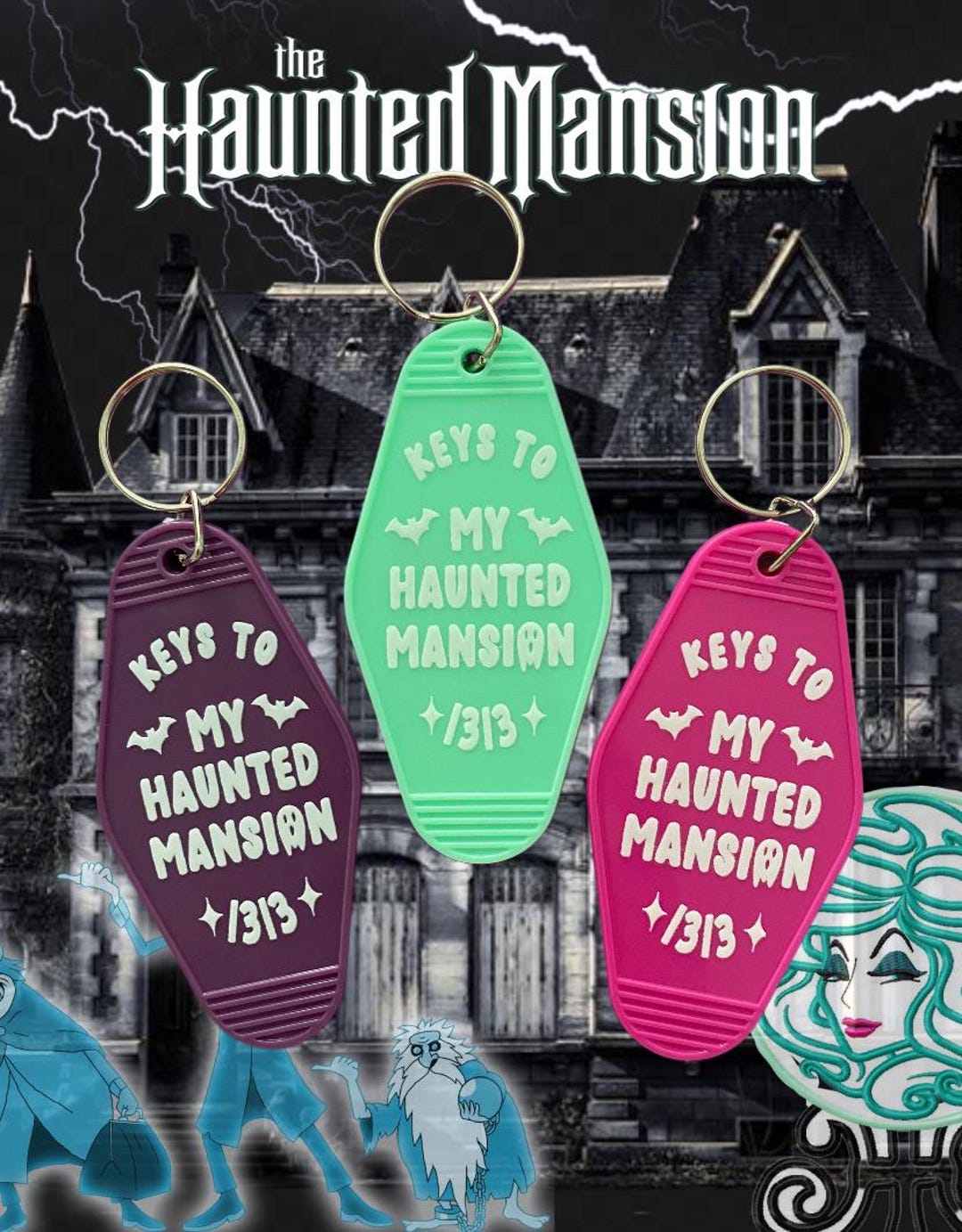 Keys to My Haunted Mansion,motel Keychain, 90s Gifts Ideas, 90s Party ...