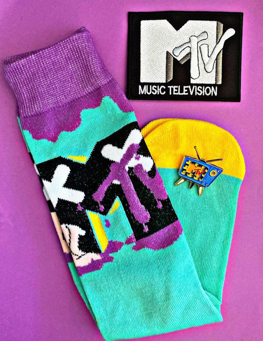 MTV Gift Set, Iron on Patch, 90s Gift Ideas,90s Pins, Music Gift, MTV Socks - Etsy
