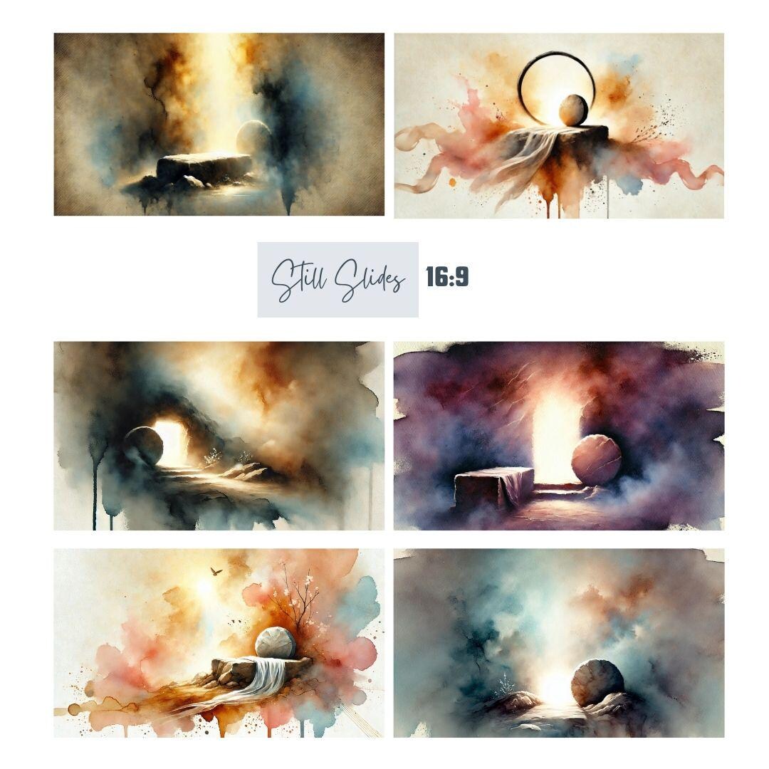 Watercolor Easter Worship Slides | He is Risen Digital Backgrounds ...