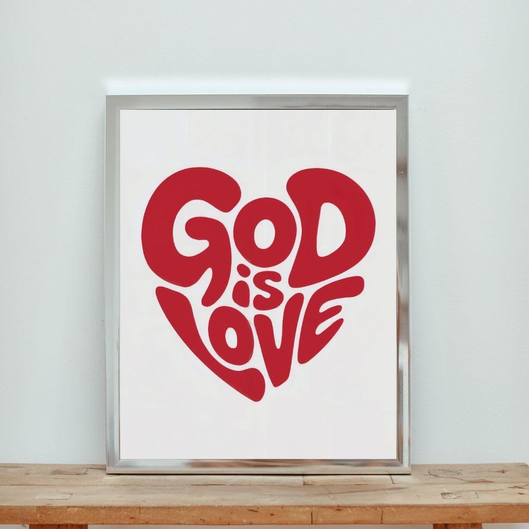 God is Love Wall Art Digital Print Christian Typography Heart Poster ...
