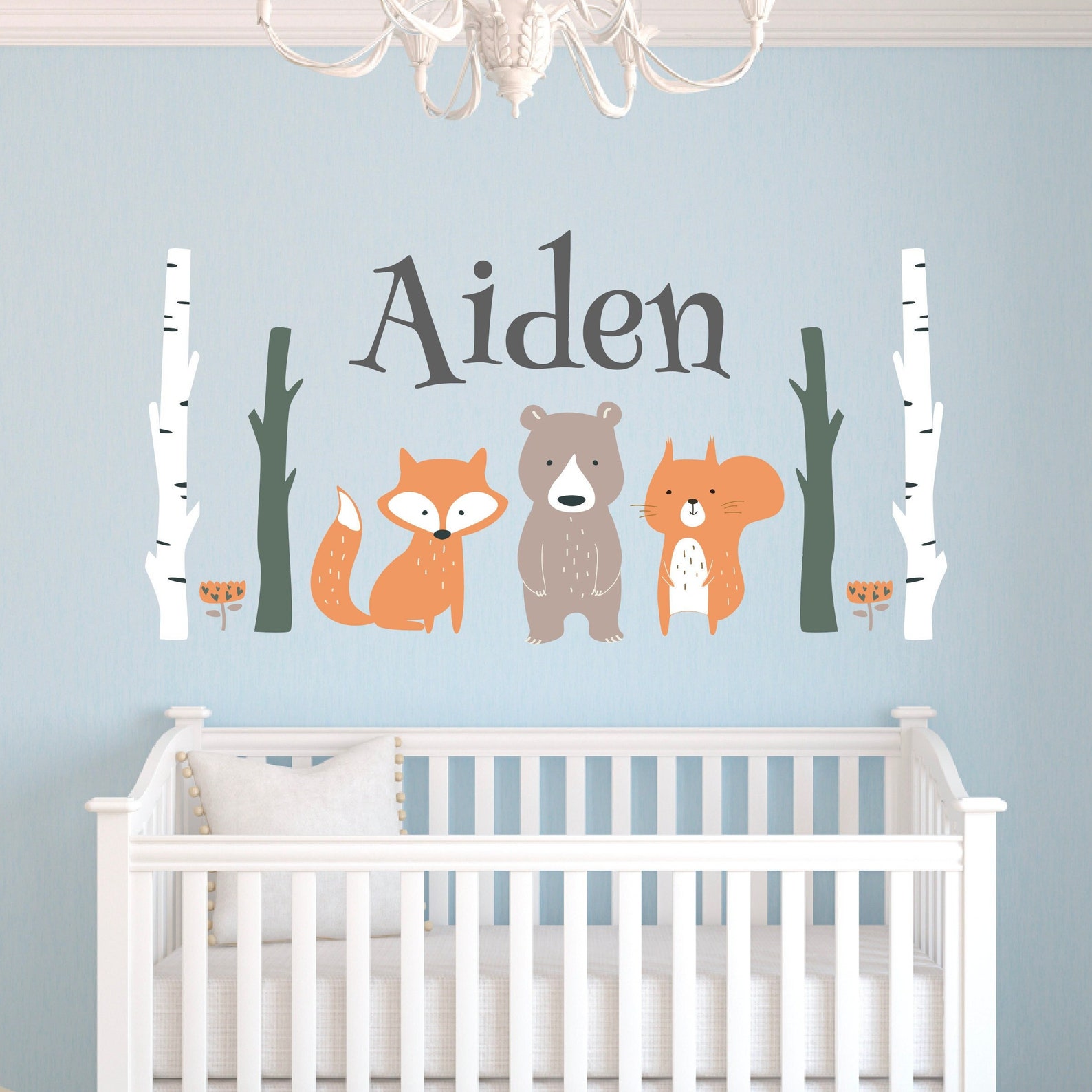 Custom Woodland Animal Name Wall Decal for Kids Forest Safari Stickers ...