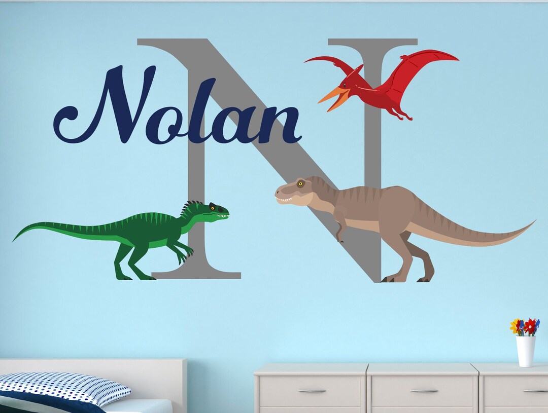 Personalized Dinosaur Name Wall Decal for Kids Jurassic Wall Sticker ...