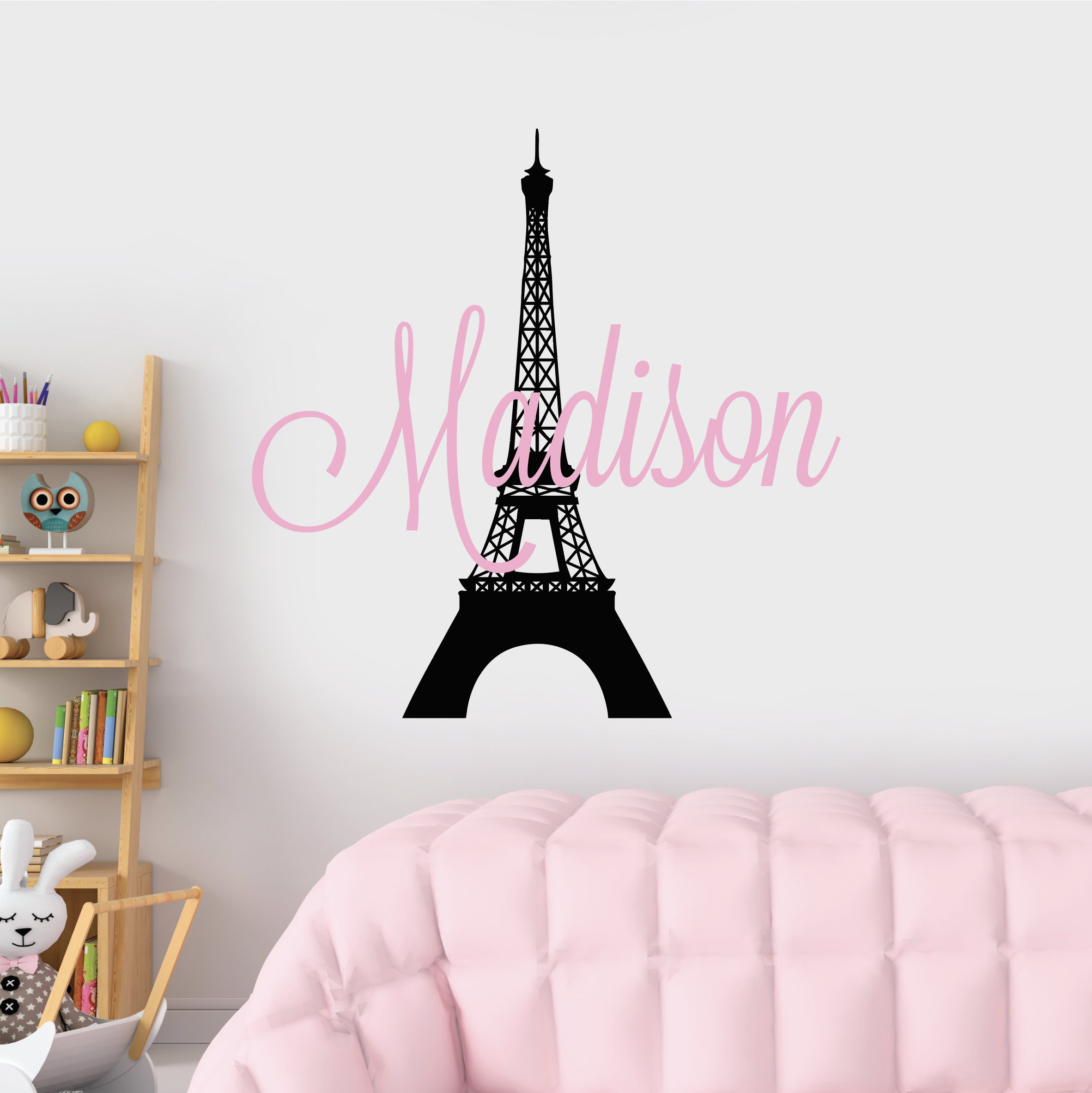 Custom Name Paris Wall Decal for Girls Personalized Name Eiffel Tower ...