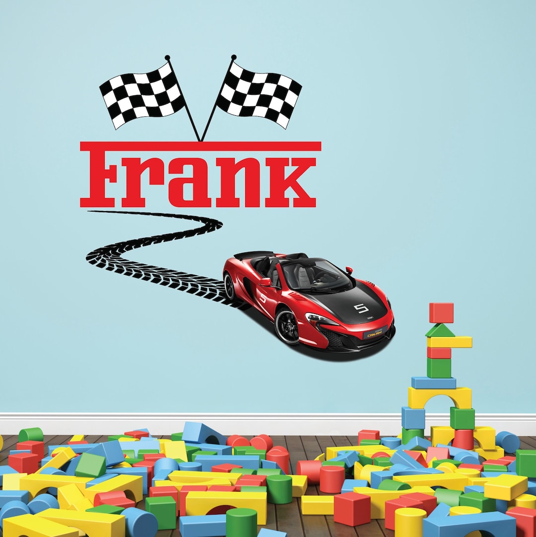 Racing Name Wall Decal Personalized Cars Race Tire Tracks Wall Decor ...