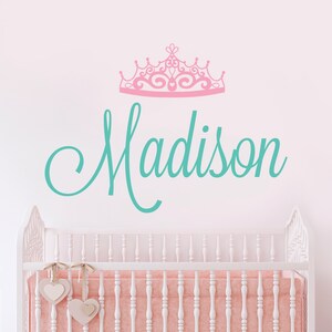 Personalized Girl Name Wall Decal Princess Wall Vinyl Decal Little Princess Gold Crown Queen ...