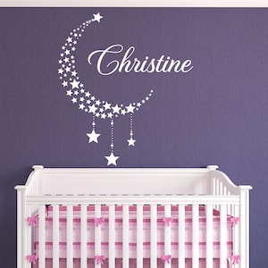 Moon Name Girl Wall Decal Moon and Stars Personalized Girls Nursery ...