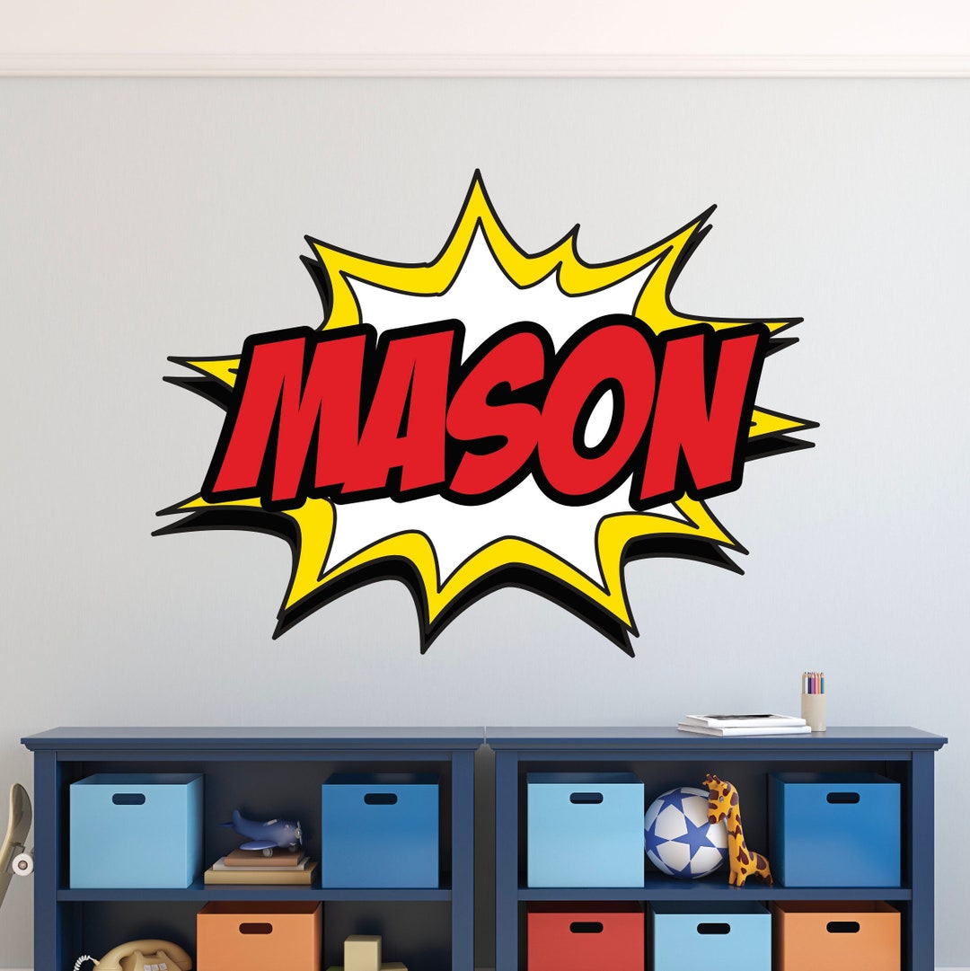 Custom Comic Book Name Wall Decal for Kids Superhero Wall Decor Nursery ...