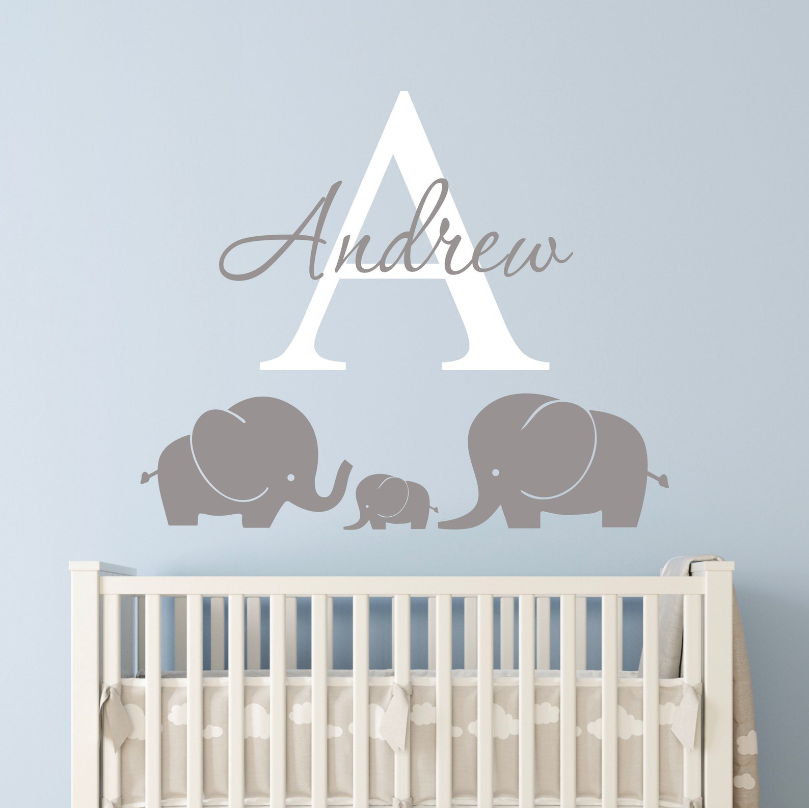 Personalized Elephant Name Wall Decal for Kids Bedroom Nursery Wall ...