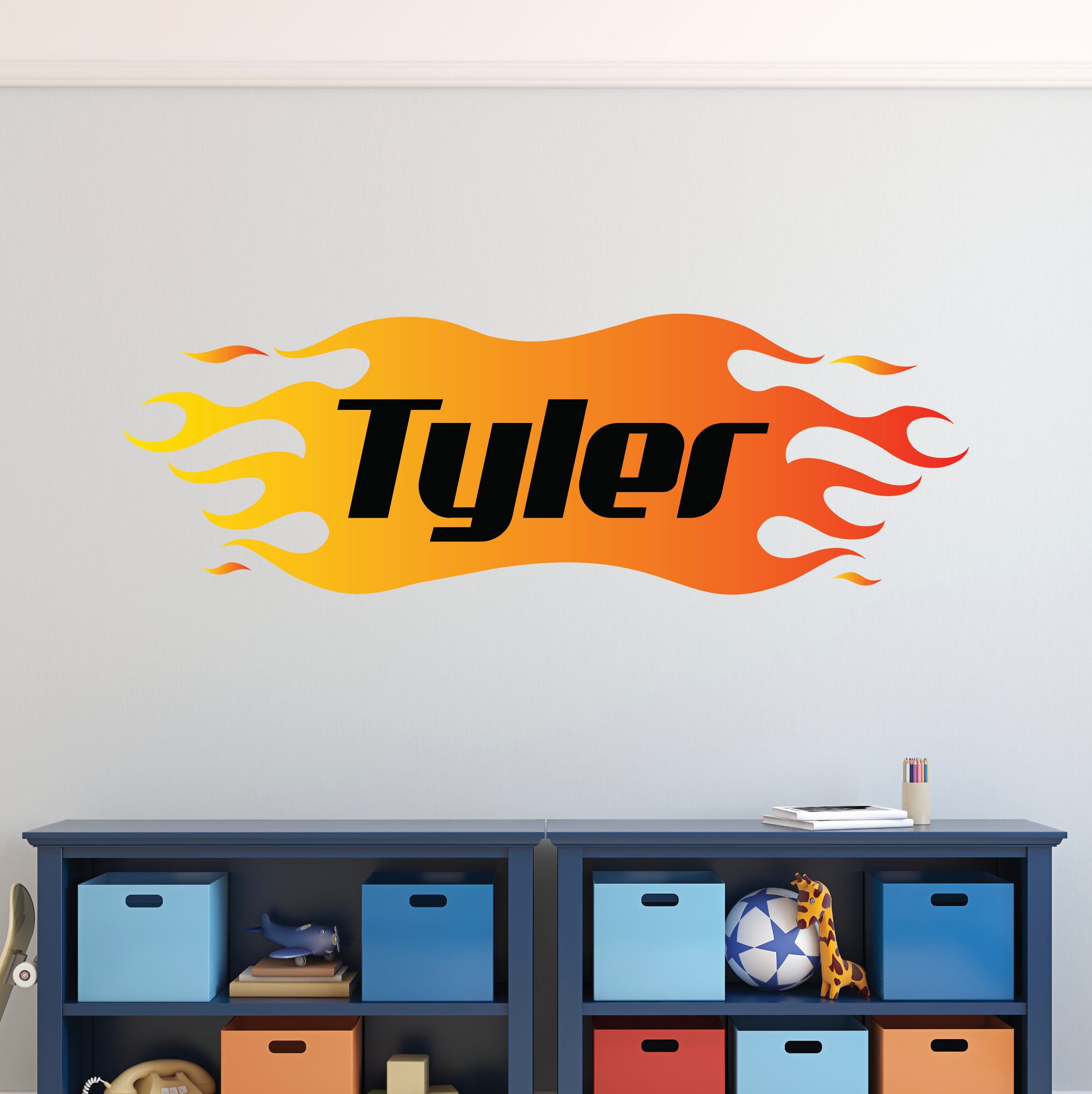 Custom Flames Name Wall Decal for Kids Bedroom Playroom Wall Decor ...