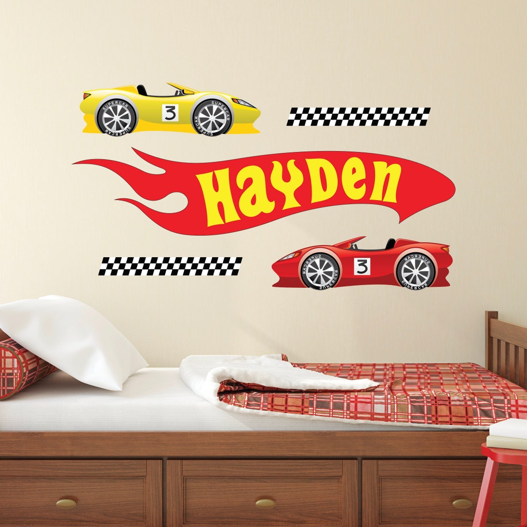 Personalized Racing Car Name Wall Decal Race Wall Decor Nursery Wall ...